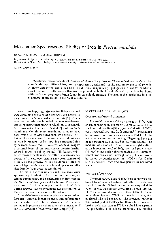 (PDF) Mossbauer Spectroscopic Studies of Iron in Proteus mirabilis