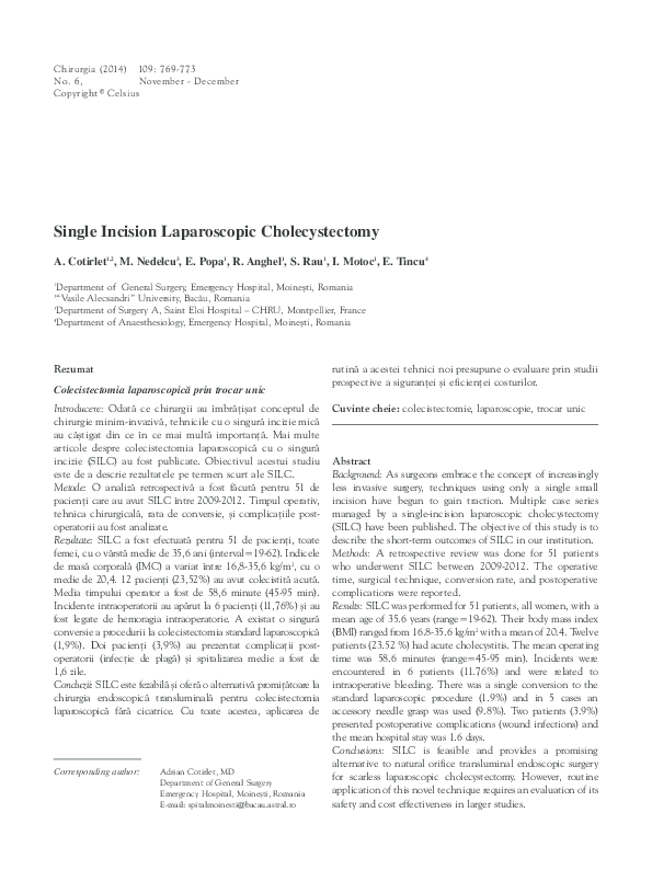 (PDF) Single Incision Laparoscopic Cholecystectomy