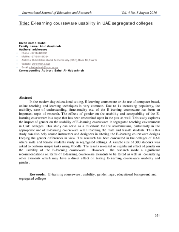 (PDF) Title: E-learning courseware usability in UAE segregated colleges