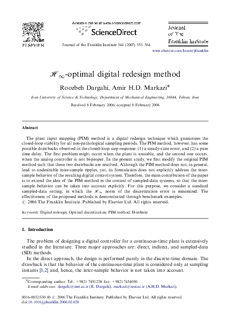 (PDF) H ∞ -optimal digital redesign method