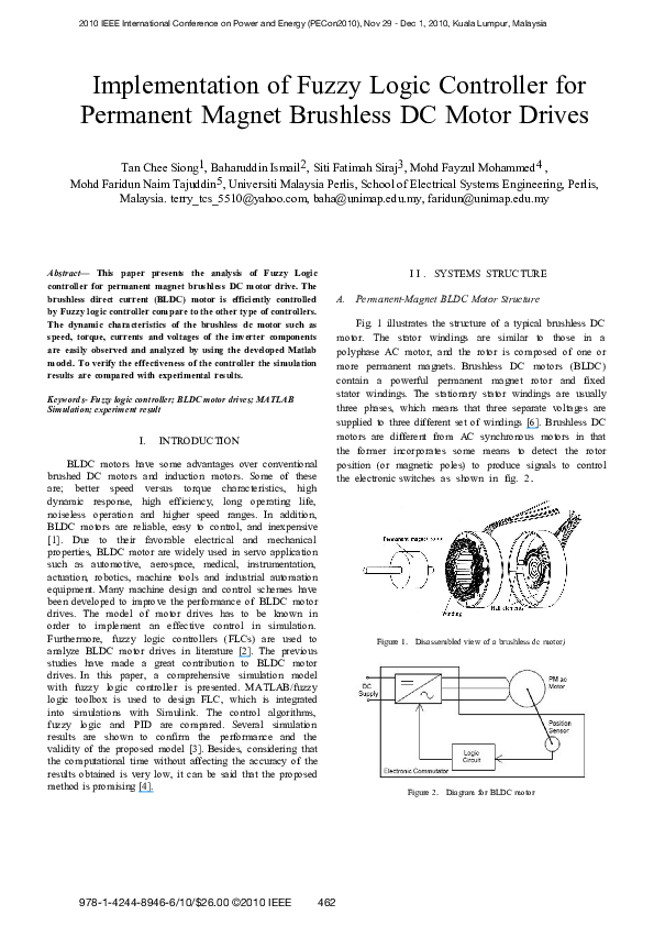 (PDF) Implementation of Fuzzy Logic controller for permanent magnet brushless DC motor drives