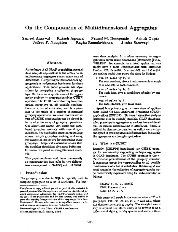 Pdf On The Computation Of Multidimensional Aggregates 