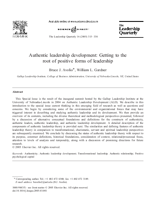 (PDF) Authentic leadership development: Getting to the root of positive ...