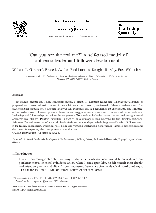 (PDF) Can you see the real me?” A self-based model of authentic leader ...