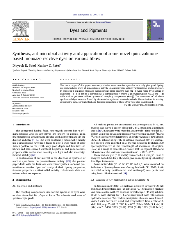 (PDF) Synthesis, antimicrobial activity and application of some novel quinazolinone based ...
