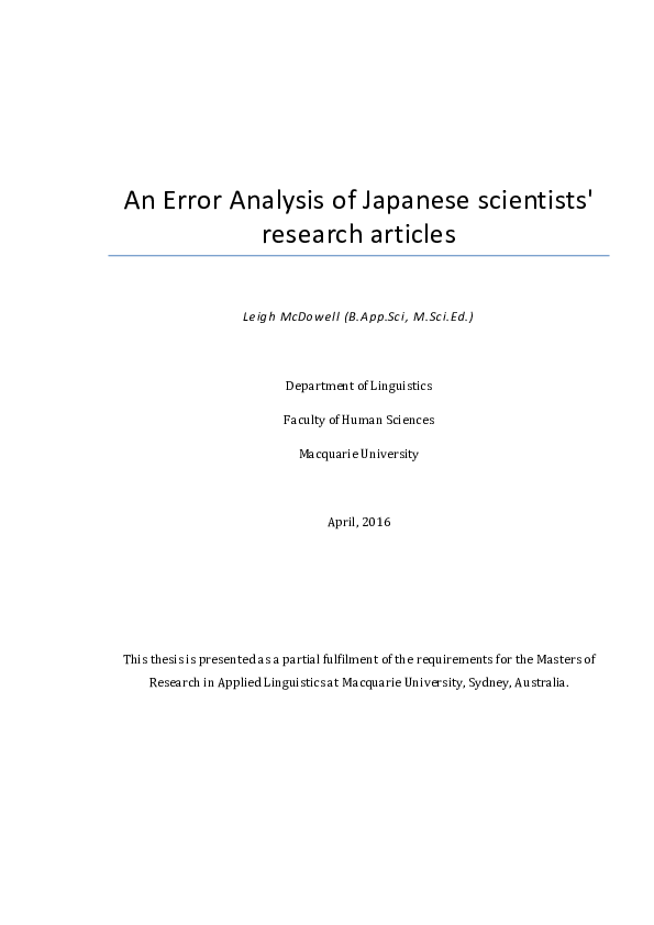 (PDF) An Error Analysis of Japanese scientists' research articles