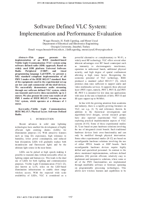 Pdf Software Defined Vlc System Implementation And Performance
