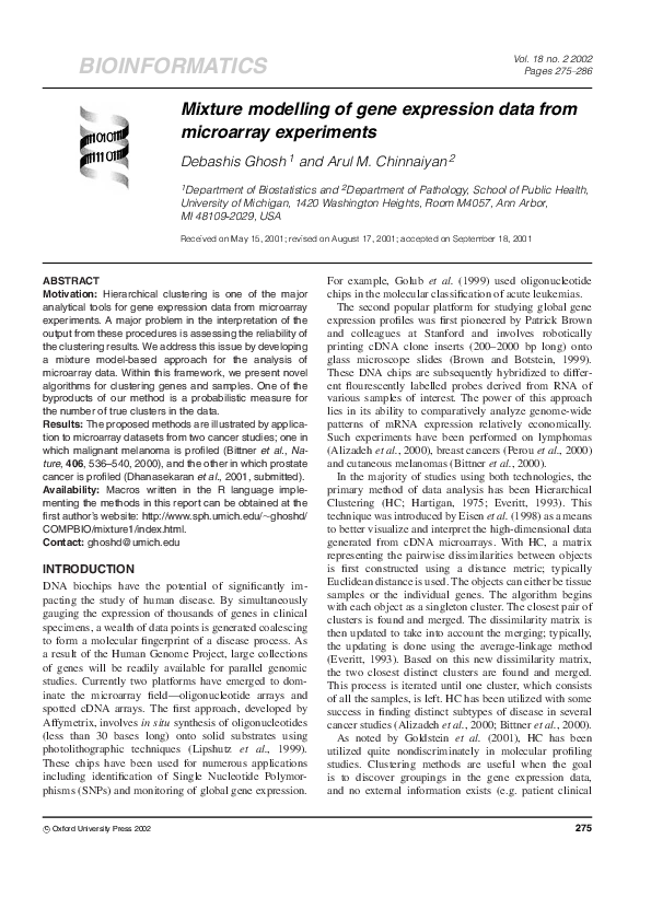 (PDF) Mixture modelling of gene expression data from microarray experiments