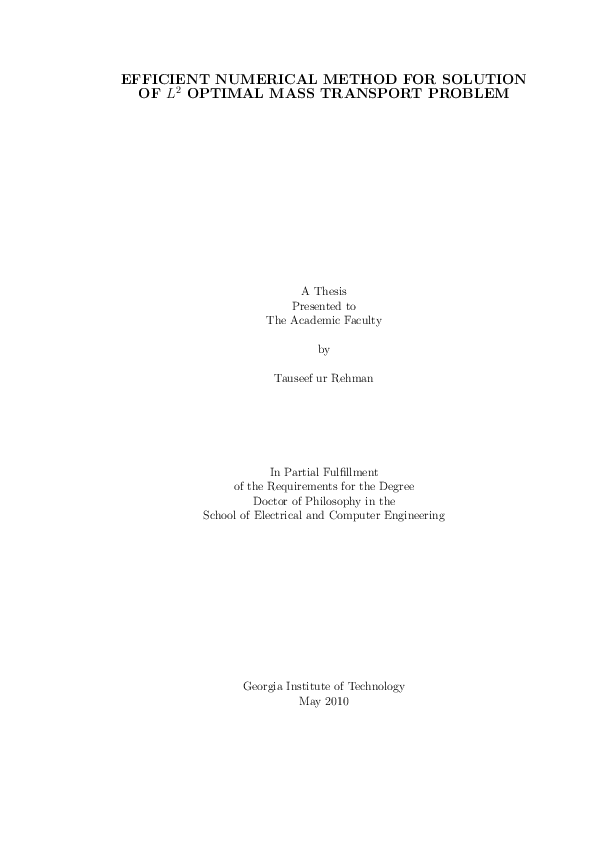 (PDF) An Efficient Numerical Method for the Solution of the L2 Optimal Mass Transfer Problem