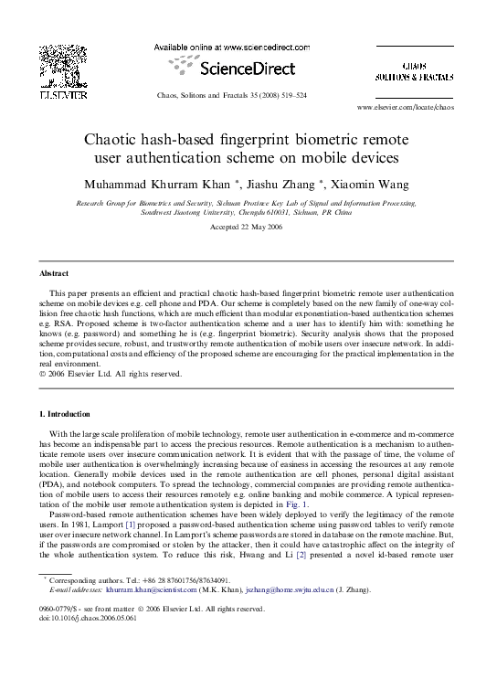 Pdf Chaotic Hash Based Fingerprint Biometric Remote User