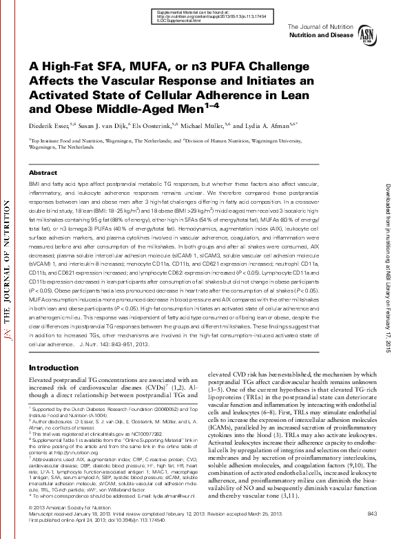 (PDF) A high-fat SFA, MUFA, or n3 PUFA challenge affects the vascular ...
