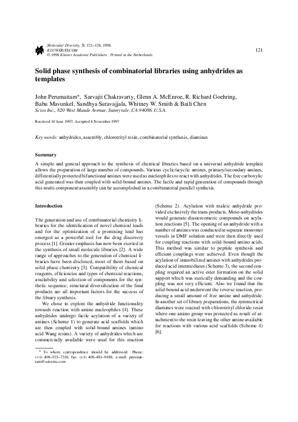 (PDF) Solid phase synthesis of combinatorial libraries using anhydrides ...