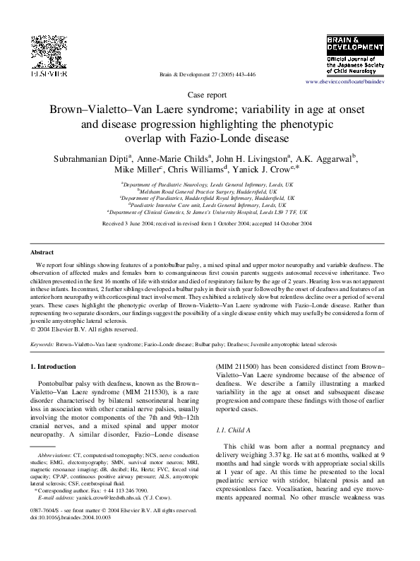 (PDF) Brown–Vialetto–Van Laere syndrome; variability in age at onset ...