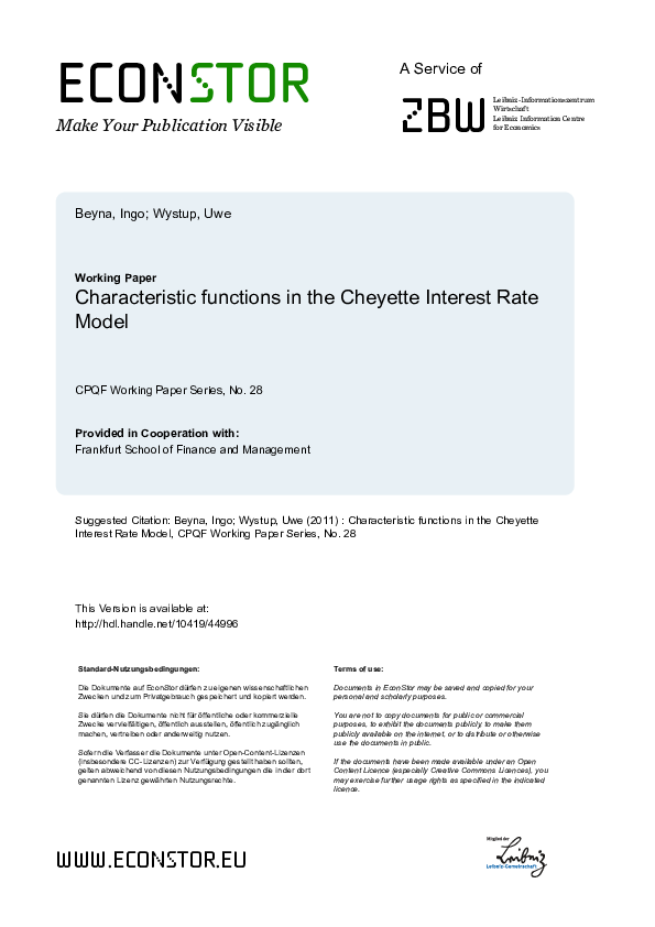 (PDF) Characteristic functions in the Cheyette Interest Rate Model