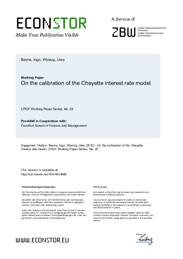 (PDF) On the calibration of the Cheyette interest rate model