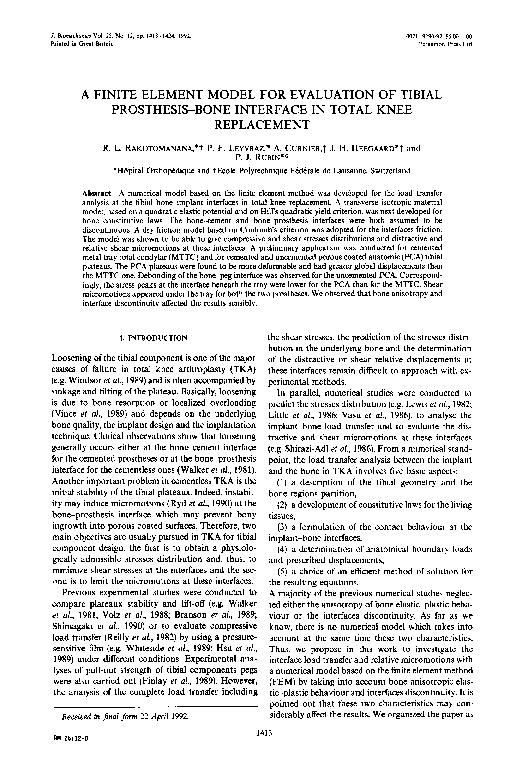 (PDF) A finite element model for evaluation of tibial prosthesis-bone ...
