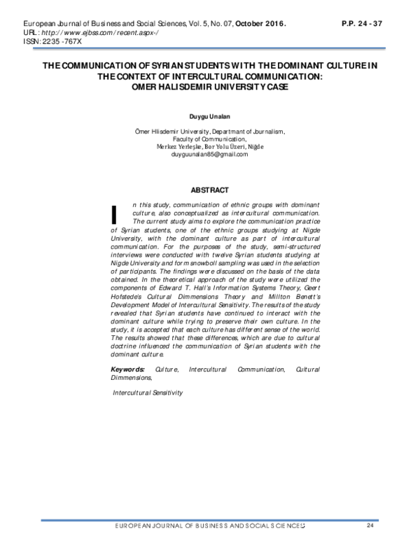 (PDF) THE COMMUNICATION OF SYRIAN STUDENTS WITH THE DOMINANT CULTURE IN ...