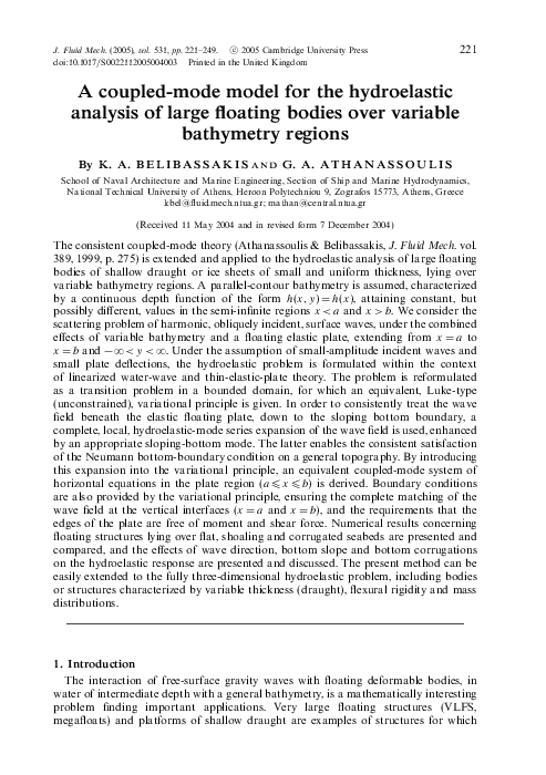 Pdf A Coupled Mode Model For The Hydroelastic Analysis Of Large Floating Bodies Over Variable