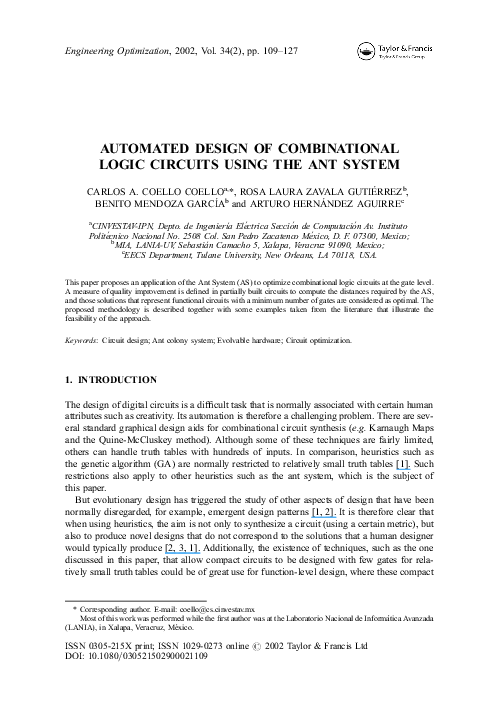 Pdf Automated Design Of Combinational Logic Circuits Using The Ant System