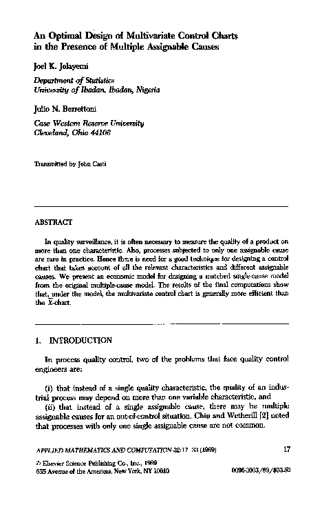 Pdf An Optimal Design Of Multivariate Control Charts In The Presence Of Multiple Assignable Causes