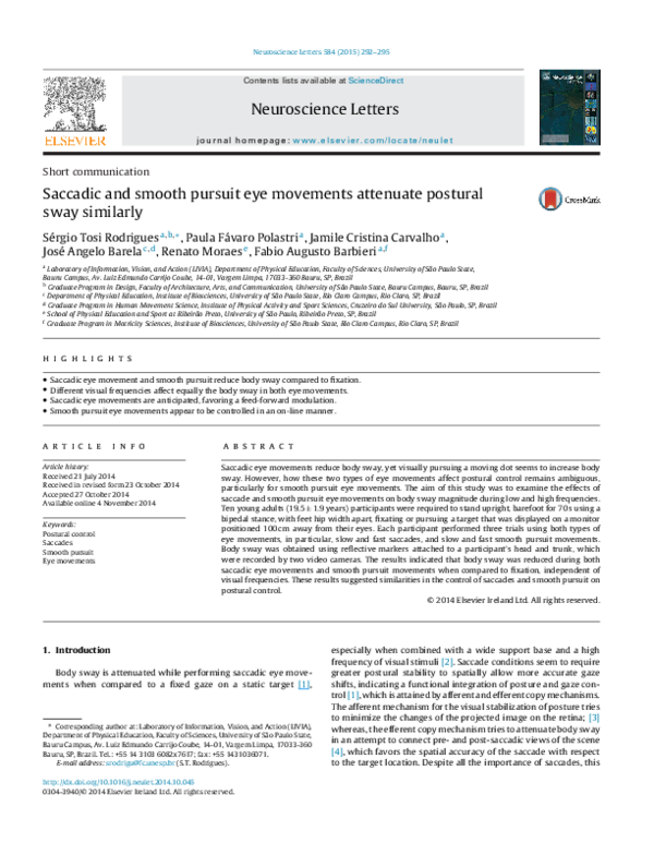 (PDF) Saccadic and smooth pursuit eye movements attenuate postural sway similarly