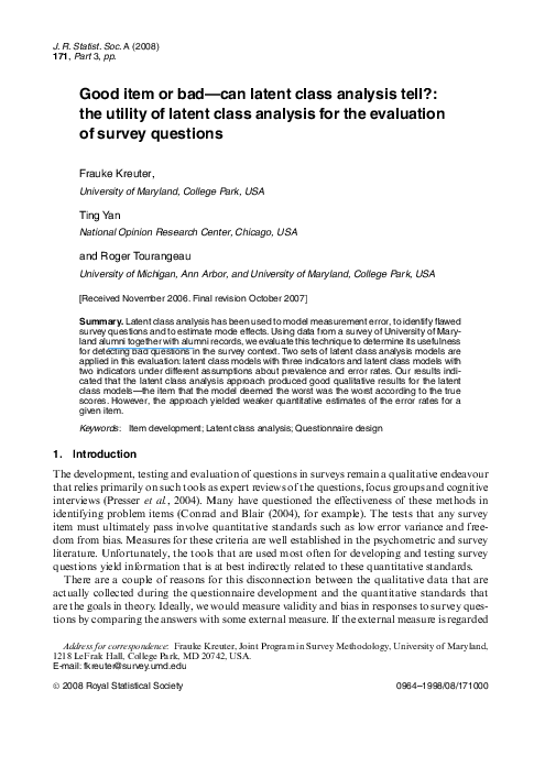(PDF) Good item or bad—can latent class analysis tell?: the utility of ...