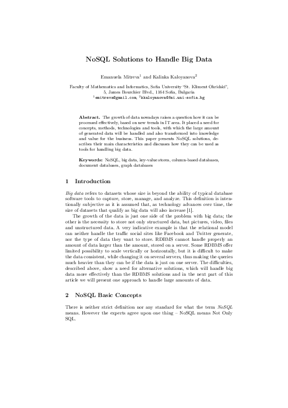 (PDF) NoSQL Solutions to Handle Big Data