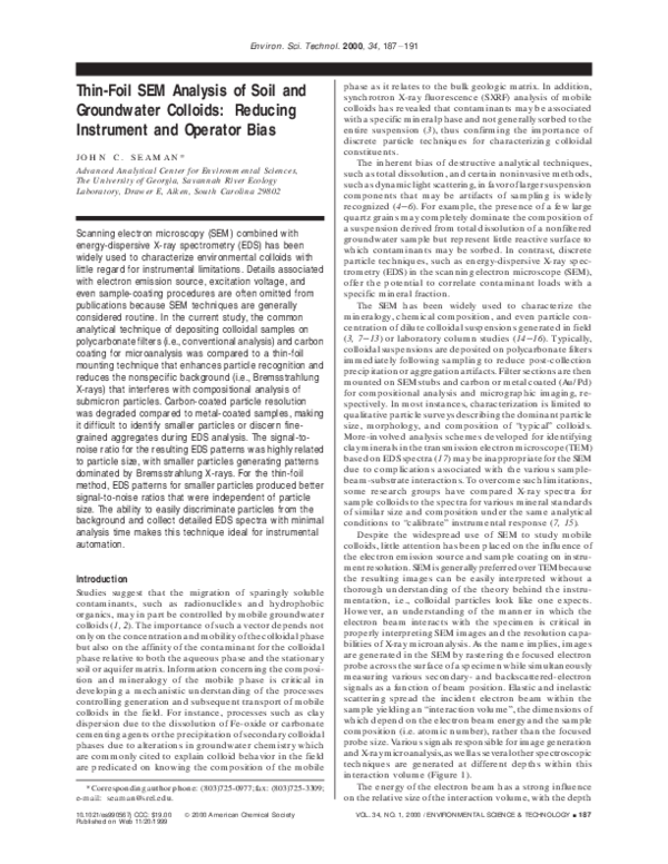(PDF) Thin-Foil SEM Analysis of Soil and Groundwater Colloids: Reducing ...