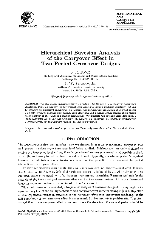 (PDF) Hierarchical Bayesian analysis of the carryover effect in two-period crossover designs