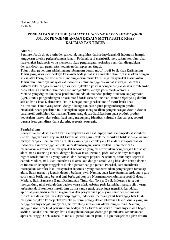 (DOC) PENERAPAN METODE QUALITY FUNCTION DEPLOYMENT