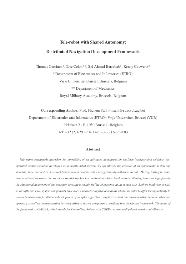 (PDF) Tele-robot with Shared Autonomy: Distributed Navigation Development Framework