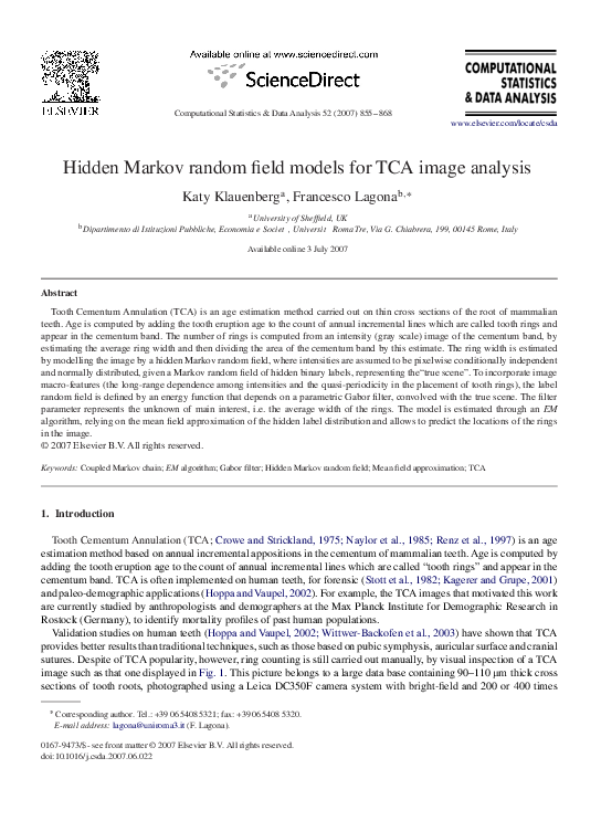 (PDF) Hidden Markov random field models for TCA image analysis