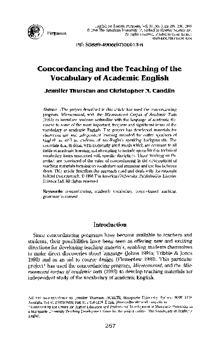 (PDF) Concordancing and the teaching of the vocabulary of academic English