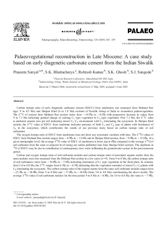 (PDF) Palaeovegetational reconstruction in Late Miocene: A case study based on early diagenetic ...