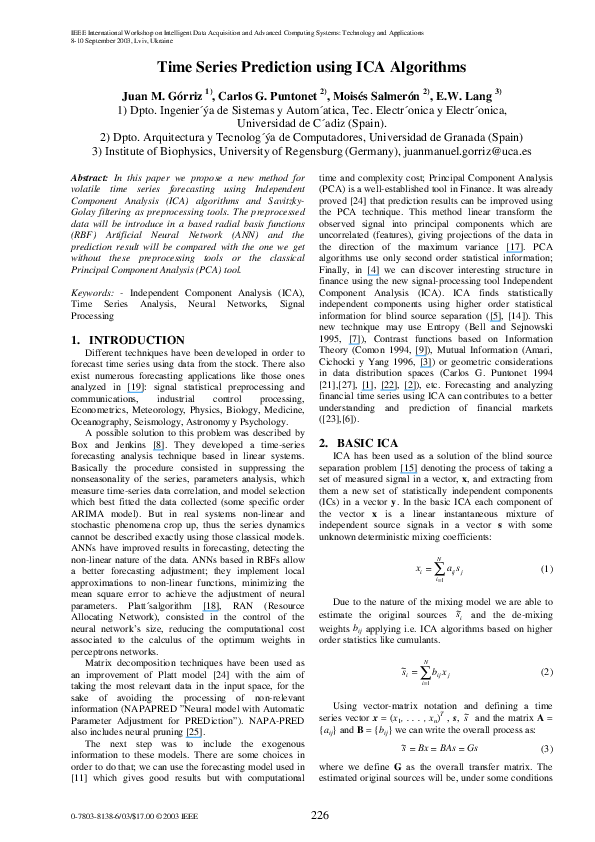 (PDF) Time series prediction using ICA algorithms