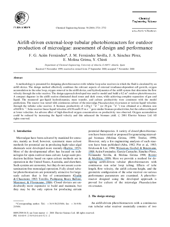 (PDF) Airlift-driven external-loop tubular photobioreactors for outdoor production of microalgae ...