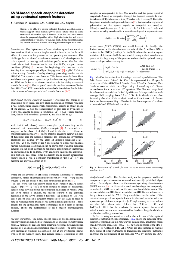 Pdf Svm Based Speech Endpoint Detection Using Contextual Speech Features