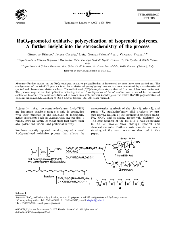 (PDF) RuO4-promoted oxidative polycyclization of isoprenoid polyenes. A ...
