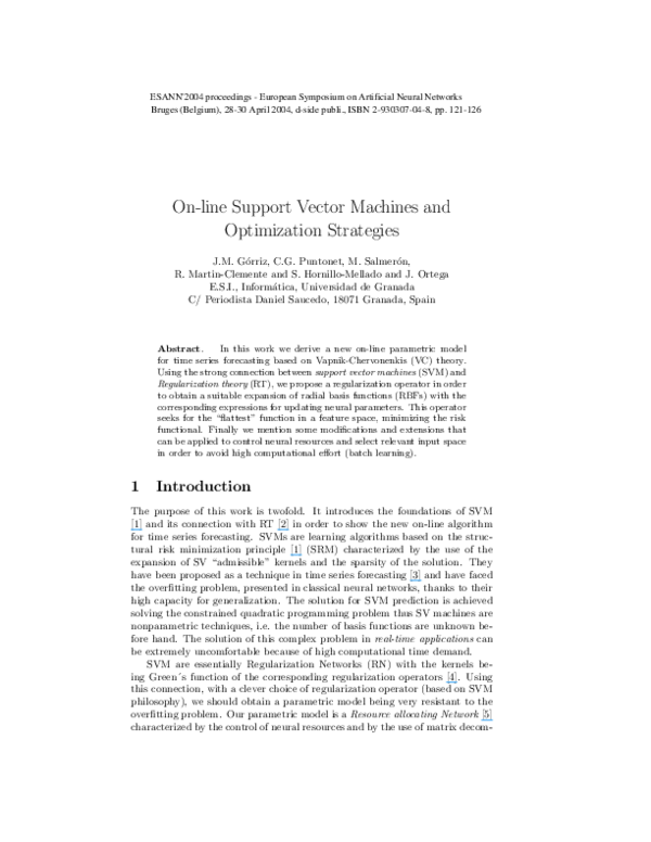 (PDF) On-line Support Vector Machines and Optimization Strategies