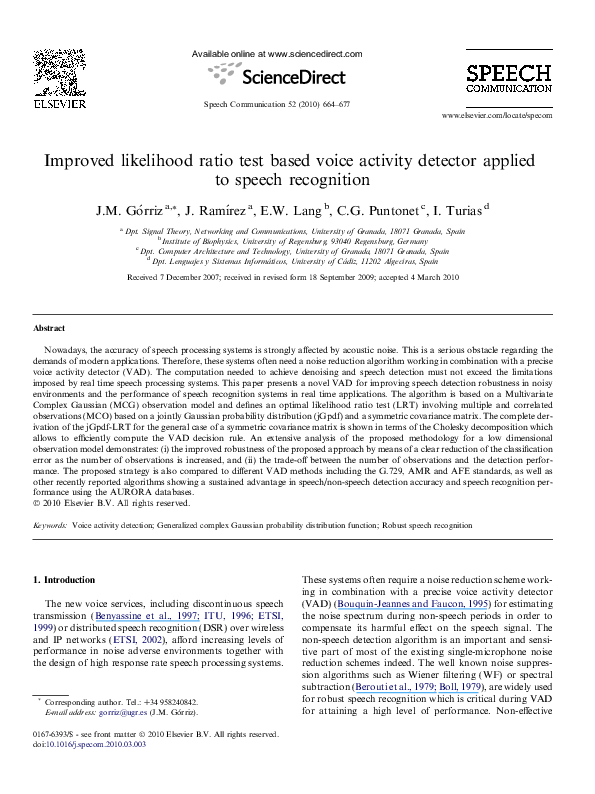 Pdf Improved Likelihood Ratio Test Based Voice Activity Detector