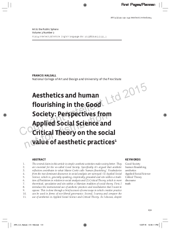 (PDF) Aesthetics and human flourishing in the good society ...
