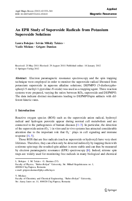 (PDF) An EPR Study of Superoxide Radicals from Potassium Superoxide ...