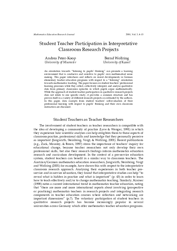 (PDF) Student Teacher Participation in Interpretative Classroom ...