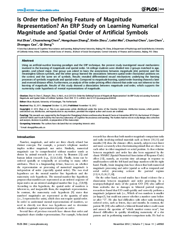 (PDF) Is Order the Defining Feature of Magnitude Representation? An ERP Study on Learning ...