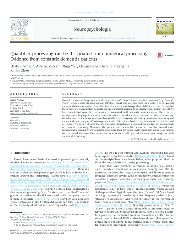 (PDF) Quantifier processing can be dissociated from numerical processing: Evidence from semantic ...