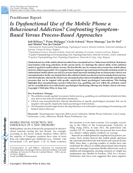 (PDF) Is Dysfunctional Use of the Mobile Phone a Behavioural Addiction ...