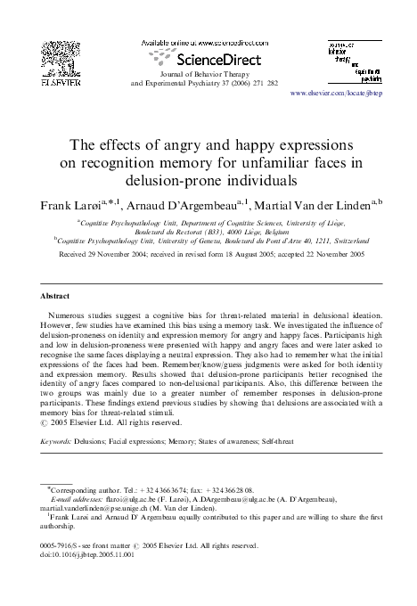(PDF) The effects of angry and happy expressions on recognition memory ...