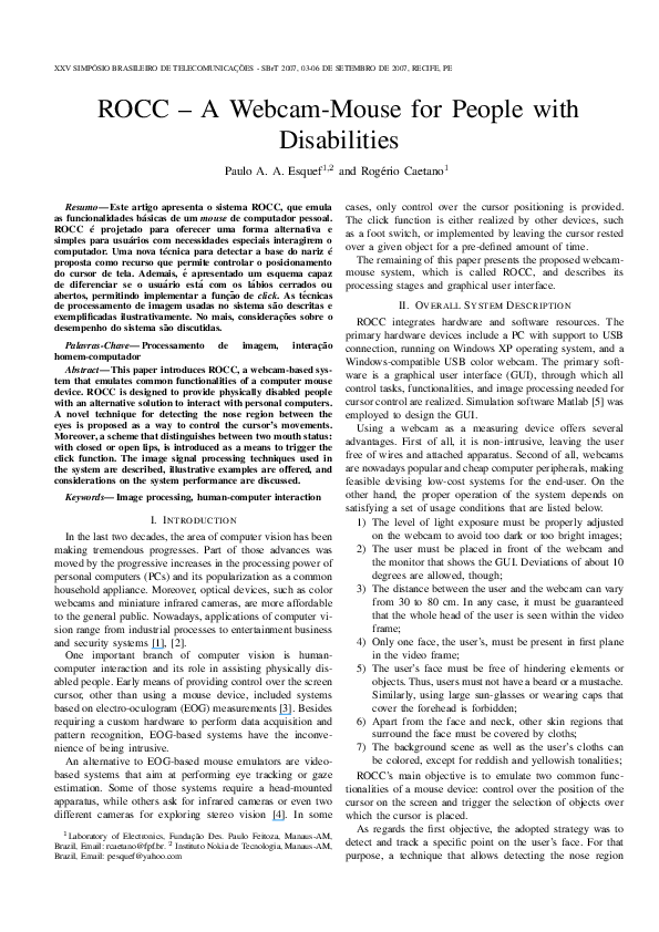 (PDF) ROCC - A Webcam-Mouse for People with Disabilities