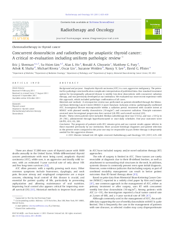 (PDF) Concurrent doxorubicin and radiotherapy for anaplastic thyroid ...