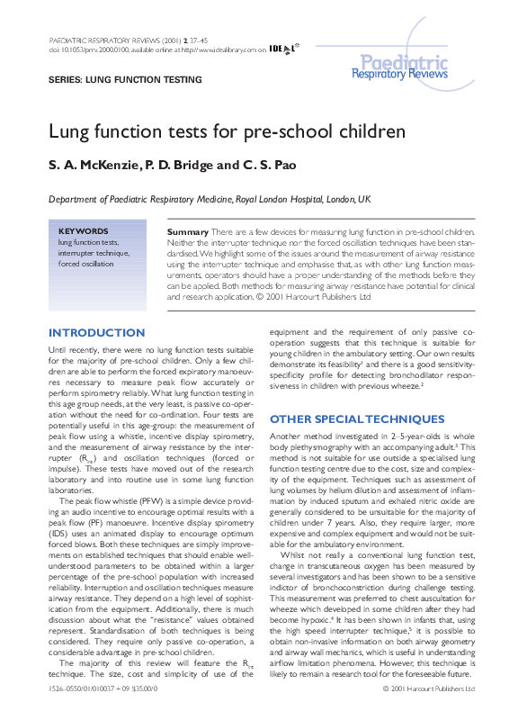 (PDF) Lung function tests for pre-school children